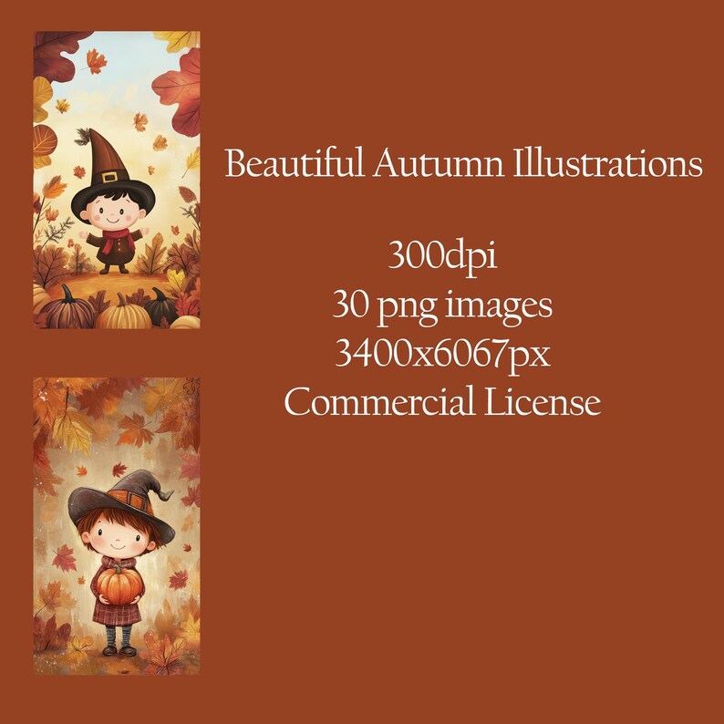 Magical Autumn: Set of 30 Kids' PNG Illustrations With Commercial ...
