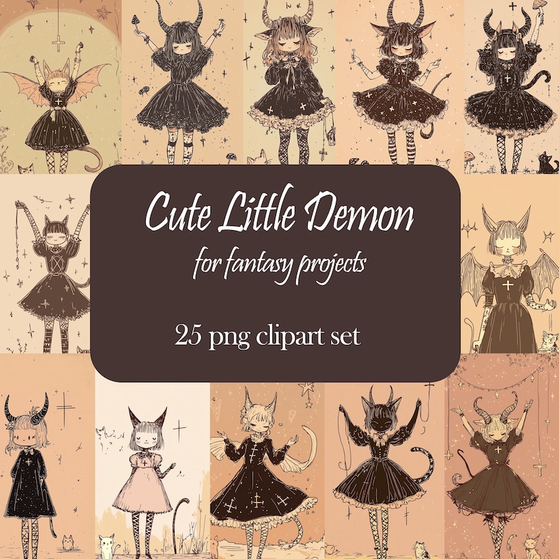 Cute Demon Clipart Set – Adorable & Spooky Cartoon Illustrations ...