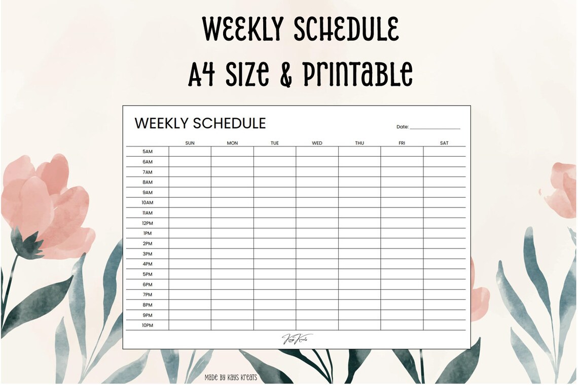 Weekly Schedule Layout, Instant Download, A4 Size, Landscape Printable ...