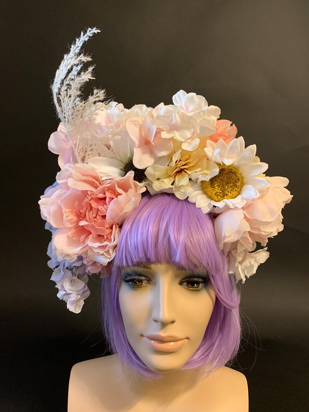 Pink Floral Headpiece, Midsummer Headpiece, Garden Party Headpiece ...