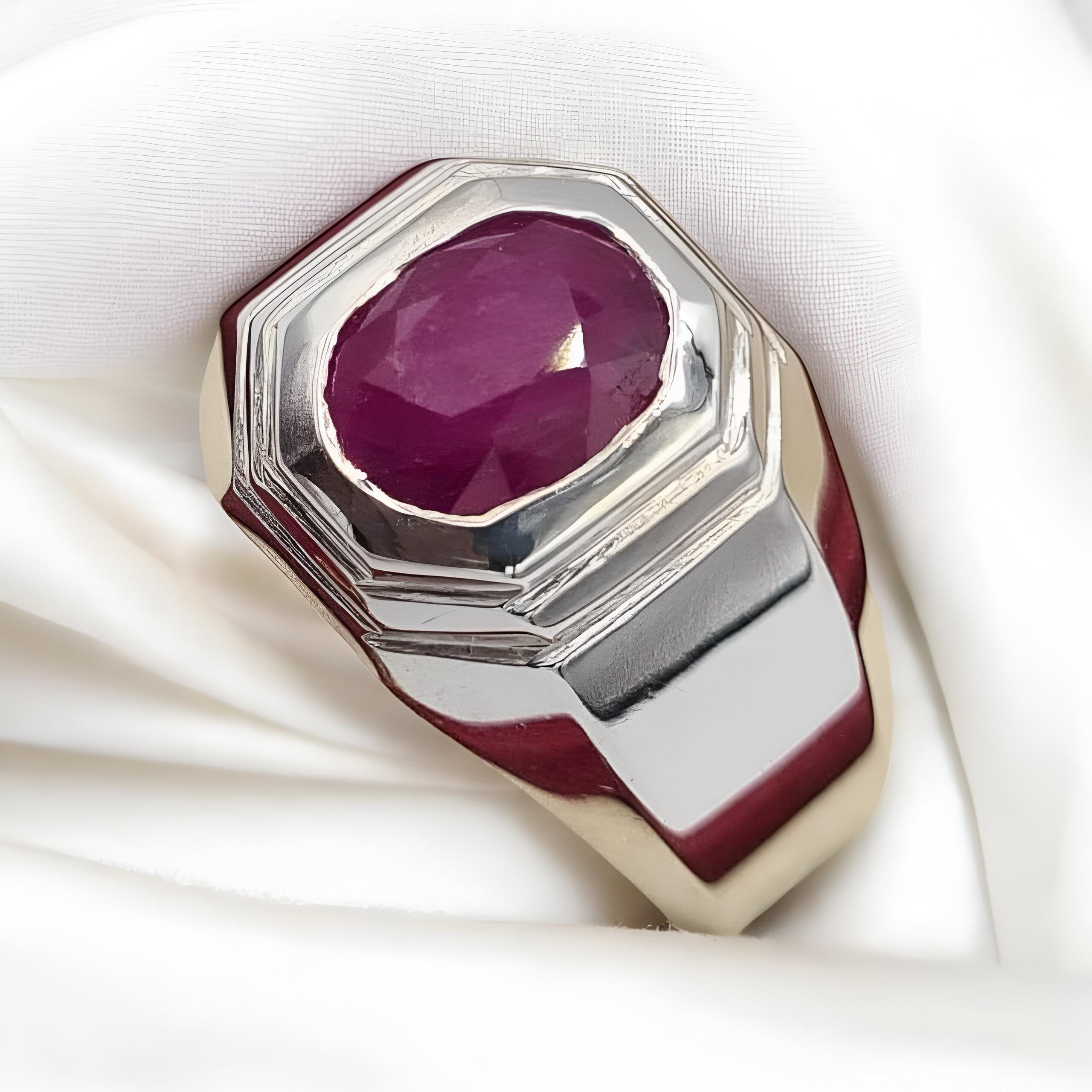 Natural Dark Red Ruby Stone Engraved Ring for Men | Men's Ruby Rings ...