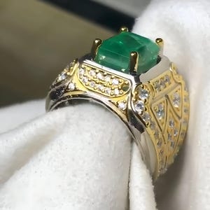 Men's Handmade Sterling Silver Crown Emerald Ring - Natural Zamurd ...