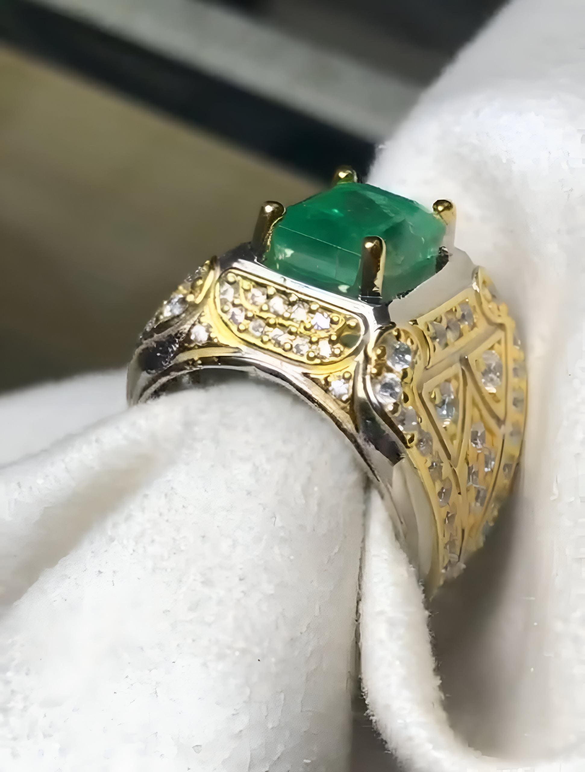 Men's Handmade Sterling Silver Crown Emerald Ring - Natural Zamurd ...