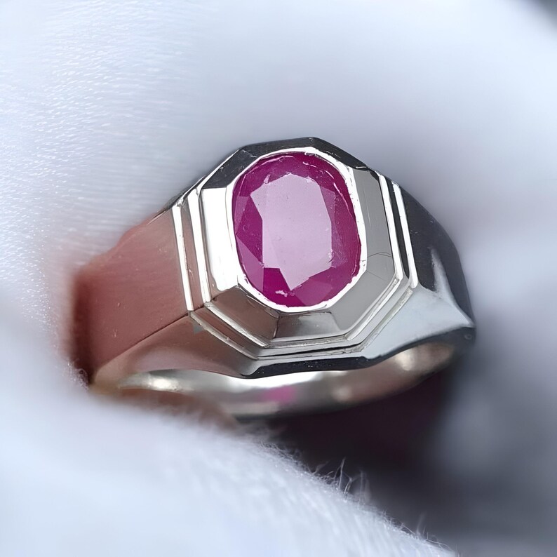 Natural Dark Red Ruby Stone Engraved Ring for Men | Men's Ruby Rings ...