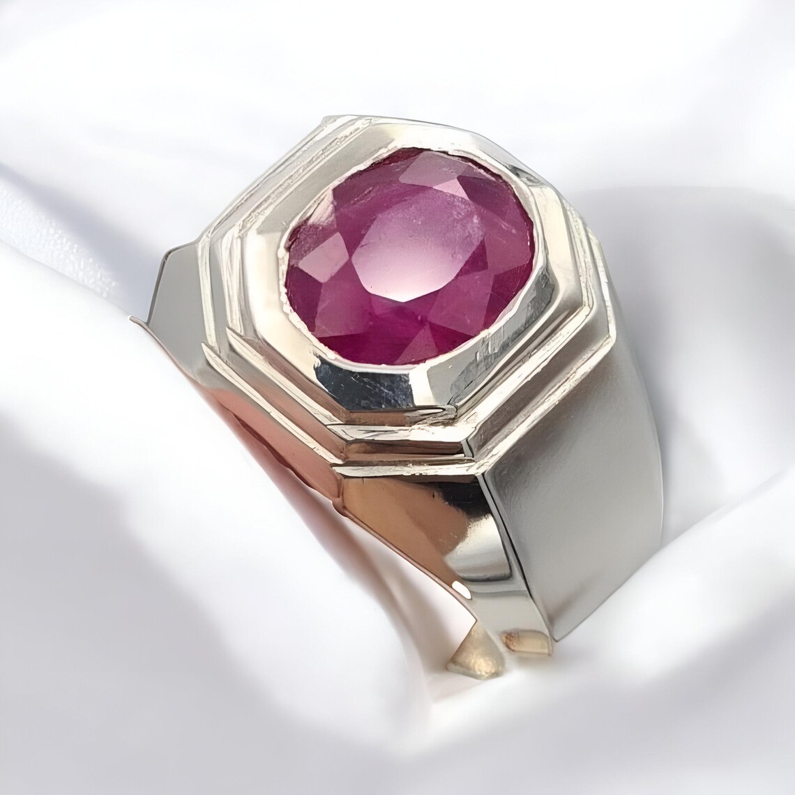 Engraved Dark Red Ruby Ring for Men - 925 Sterling Silver - Etsy