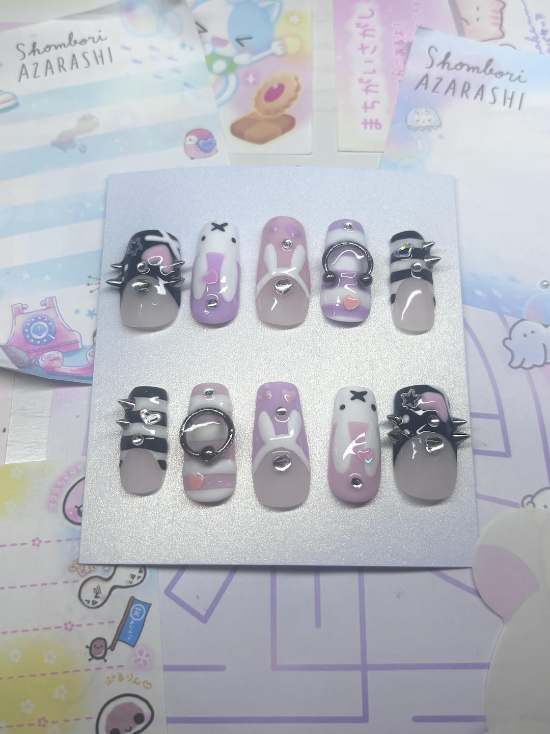 Pink and Purple Miffy Nail Set - Etsy