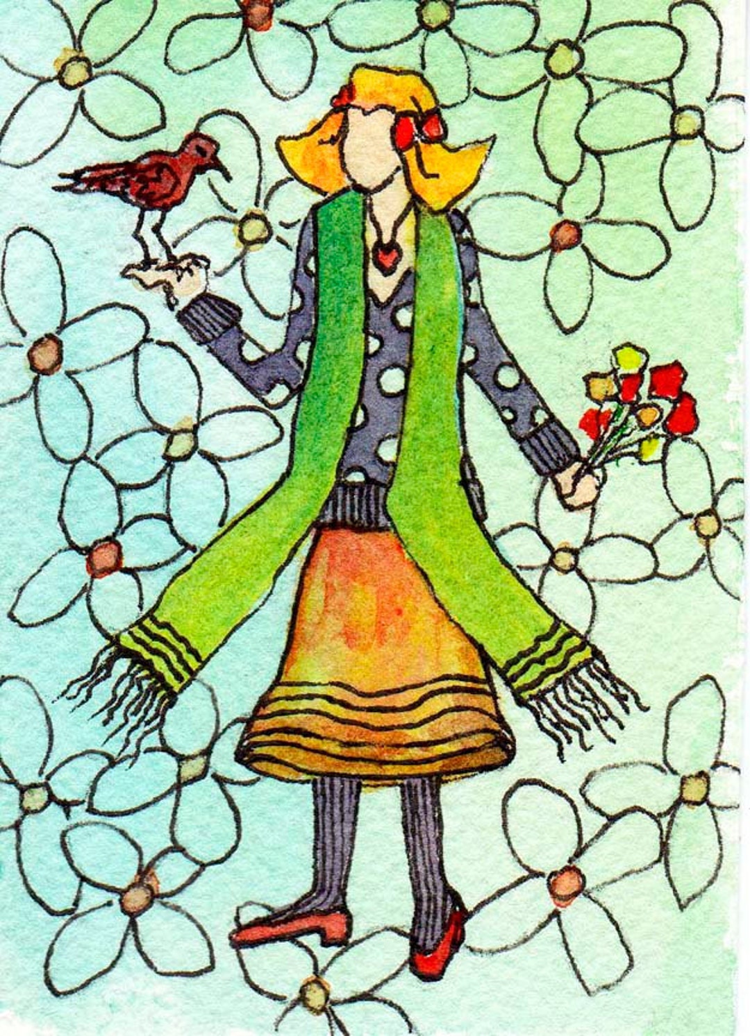 ACEO Farewell Friend Print of Original Watercolor & Ink Painting - Etsy