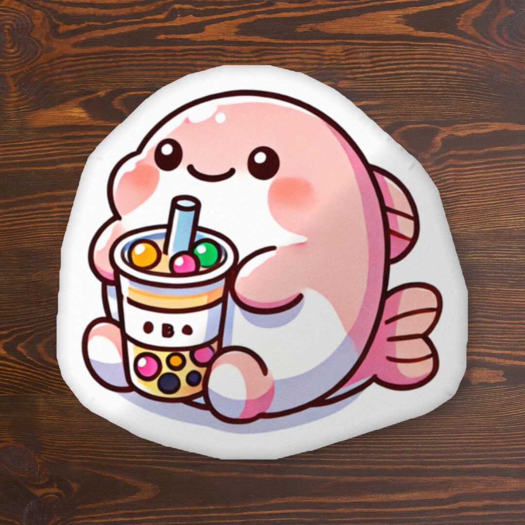 Cute Blobfish Drinking Boba Pillow Adorable Kawaii Decor for Boba ...