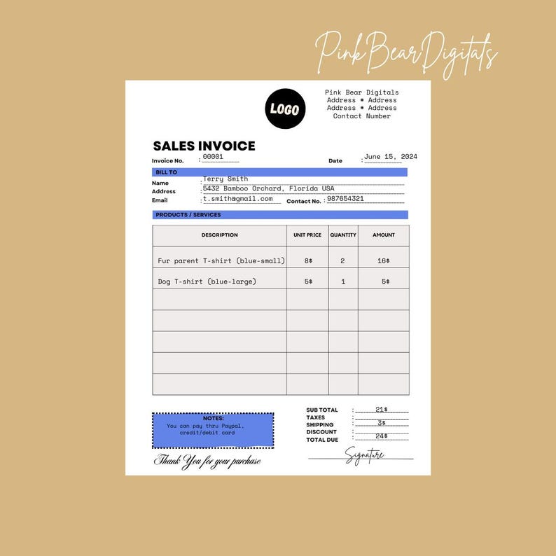 Invoice Template Pdf/google Docs/word. Business Invoice. Invoice Word ...