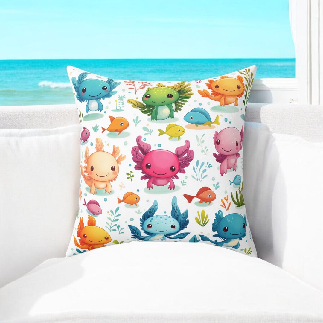 Axolotl Pillow, Axolotl Kids Pillow, Colorful Axolotl, Axolotl Gift ...
