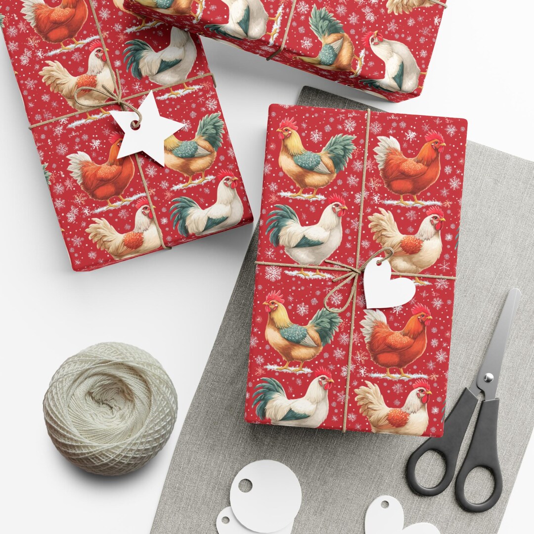 Christmas Snow Wrapping Paper, Christmas Chicken Gift Wrap Roll ...