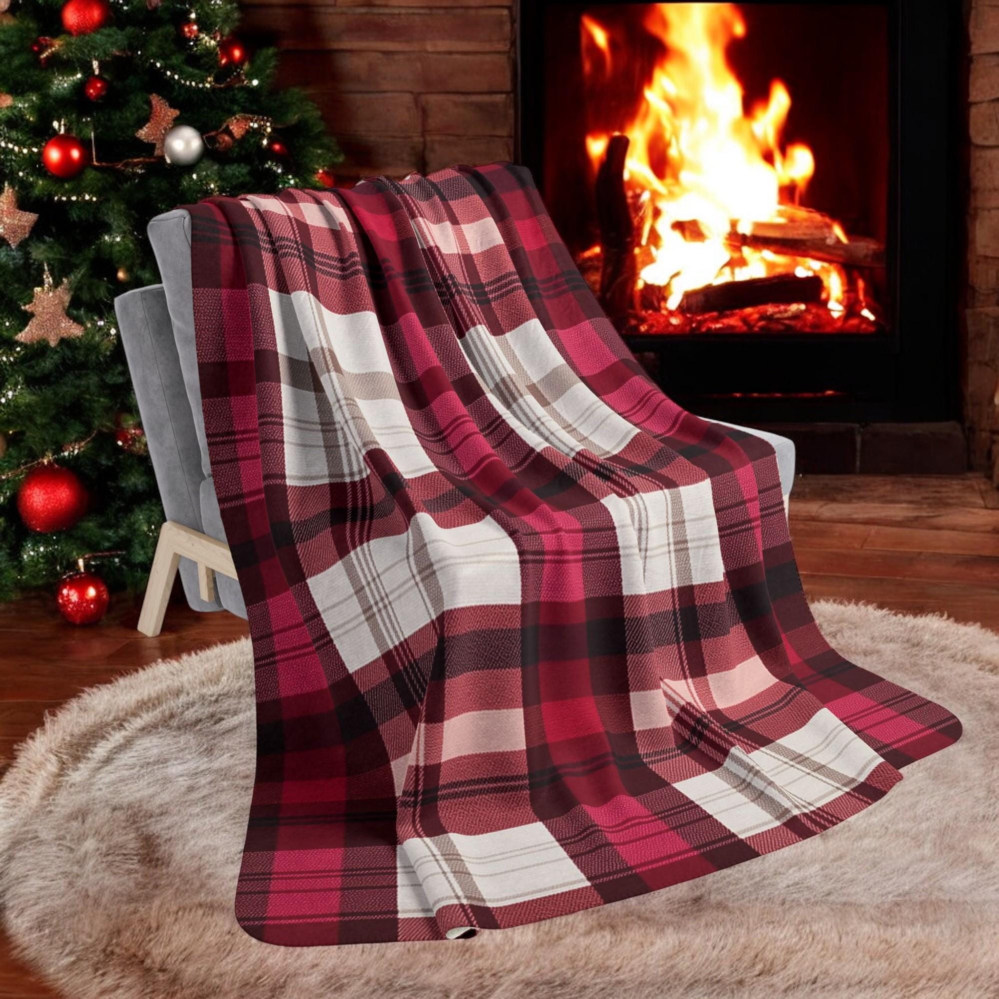 Christmas Red and White Plaid Blanket, Christmas Sherpa Blanket ...