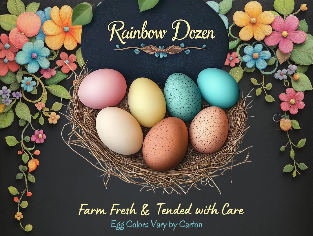 Rainbow Dozen Egg Carton Labels, Chicken Farm Fresh Egg Sticker Sheets ...
