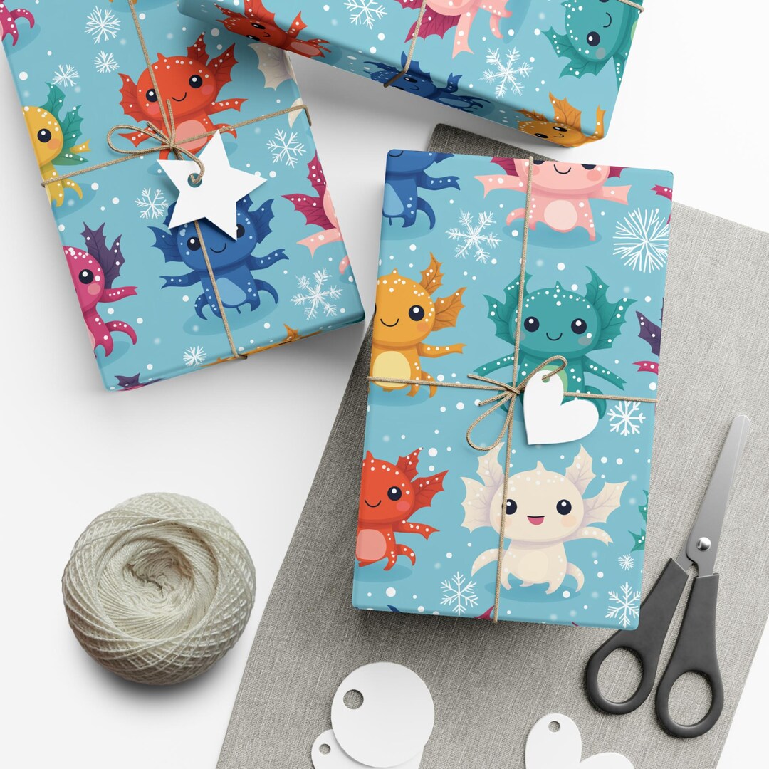 Axolotl Gift Wrap, Axolotl Gift Wrap Roll, Colorful Birthday Paper ...