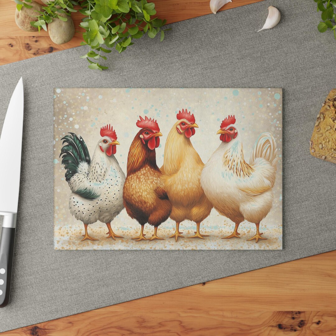 Christmas Chickens Cutting Board, Vintage Kitchen, Chicken Lover Gift ...