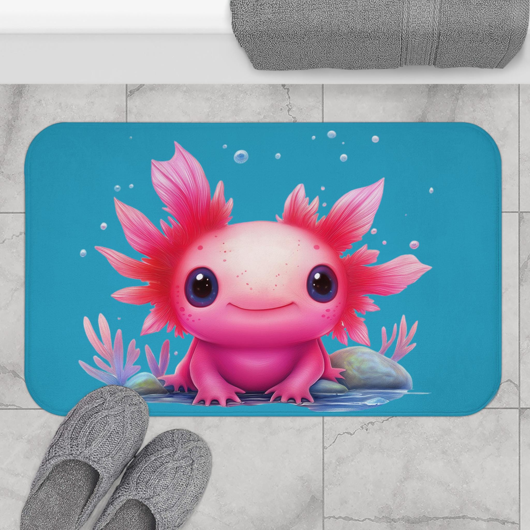 Axolotl Bath Mat, Pink Axolotl, Axolotl Kids Bathroom Decor, Axolotl ...