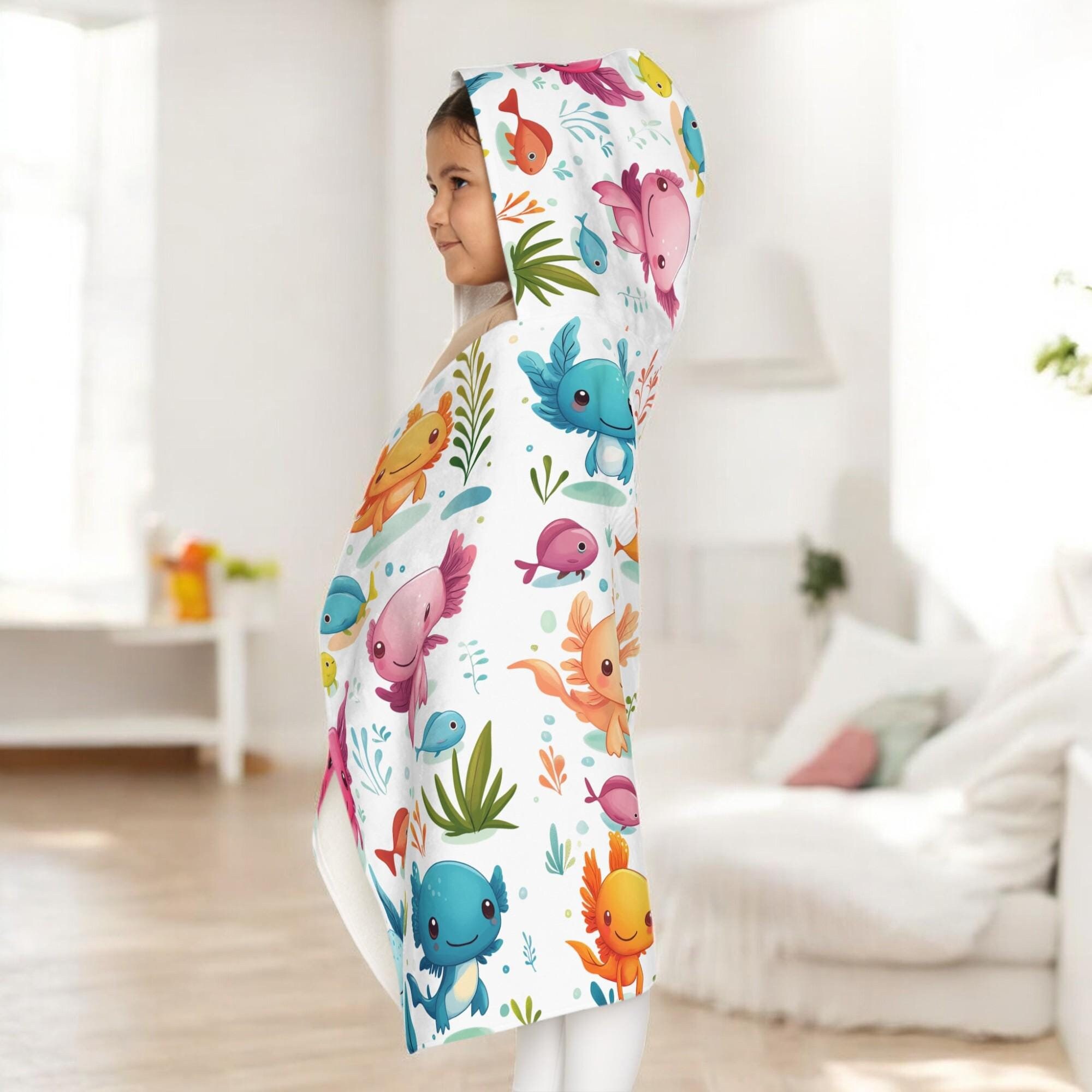Axolotl Hooded Kids Towel, Axolotl Pool Towel, Axolotl Cotton Towel ...