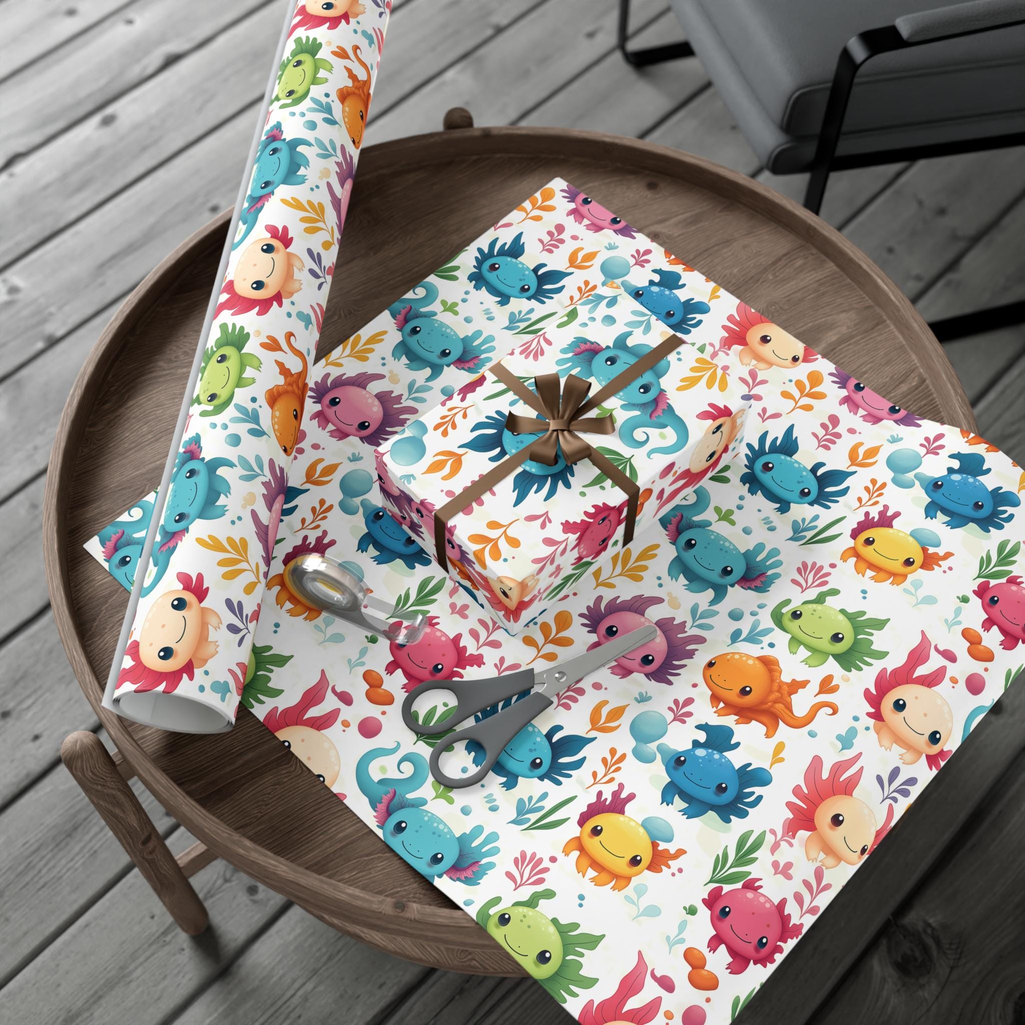 Axolotl Gift Wrap Roll, Colorful Birthday Paper, Birthday Wrapping ...