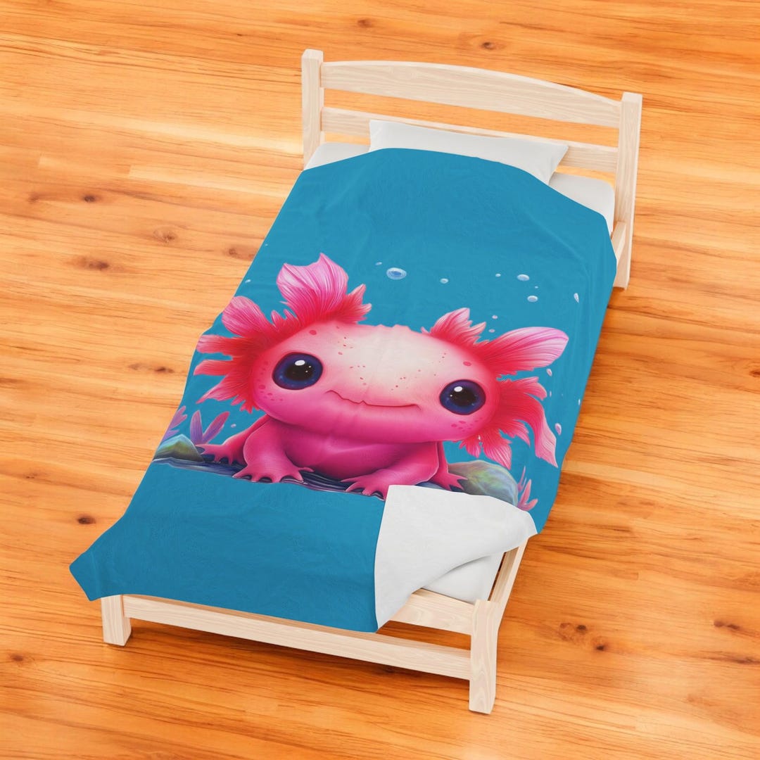 Velveteen Plush Axolotl Blanket, Kids Axolotl Blanket, Pink Axolotl ...