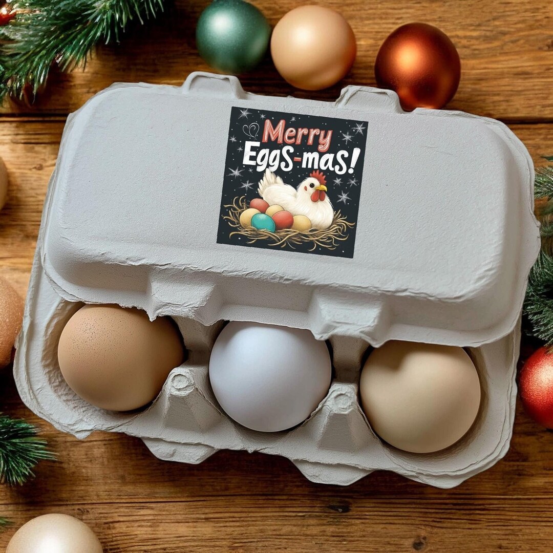 Merry Eggs-mas Egg Carton Labels, Christmas Vintage Egg Carton Stickers ...