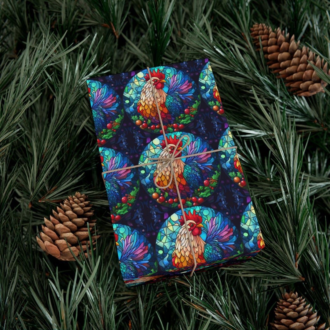 Christmas Chickens Wrapping, Stained Glass Gift Wrap Roll, Christmas ...