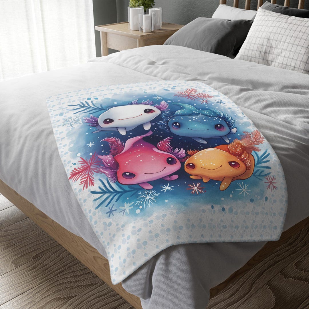 Colorful Kids Axolotl Blanket, Velveteen Fleece Axolotl Blanket ...