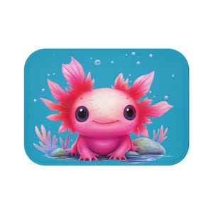 Axolotl Bath Mat, Pink Axolotl, Axolotl Kids Bathroom Decor, Axolotl ...