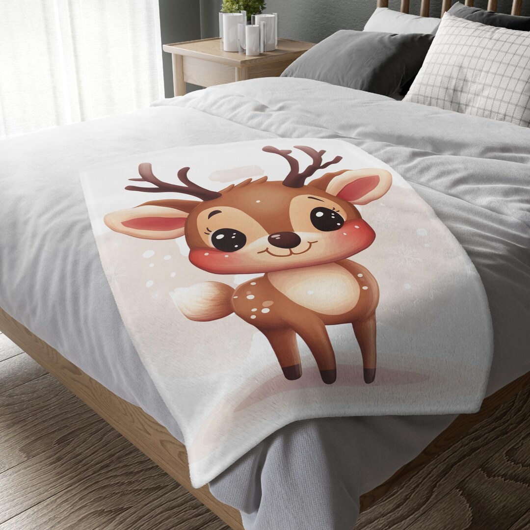 Reindeer Christmas Blanket, Cute Reindeer Gift, Reindeer Velveteen ...