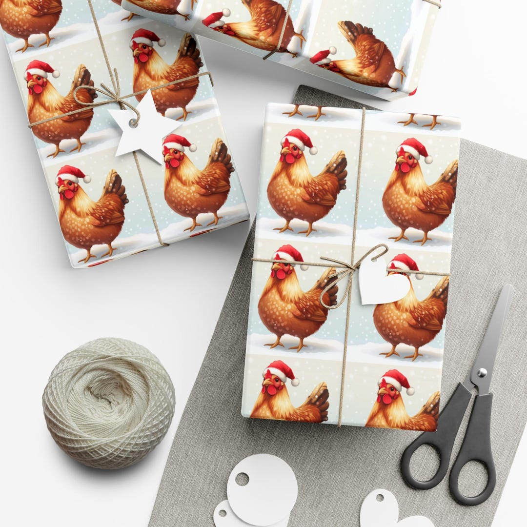 Chicken Gift Wrap, Vintage Gift Wrap Roll, Chicken Lady Christmas ...