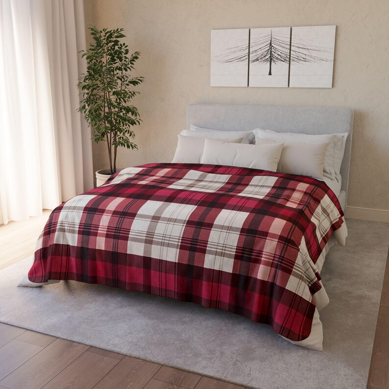 Christmas Red and White Plaid Blanket, Christmas Sherpa Blanket ...
