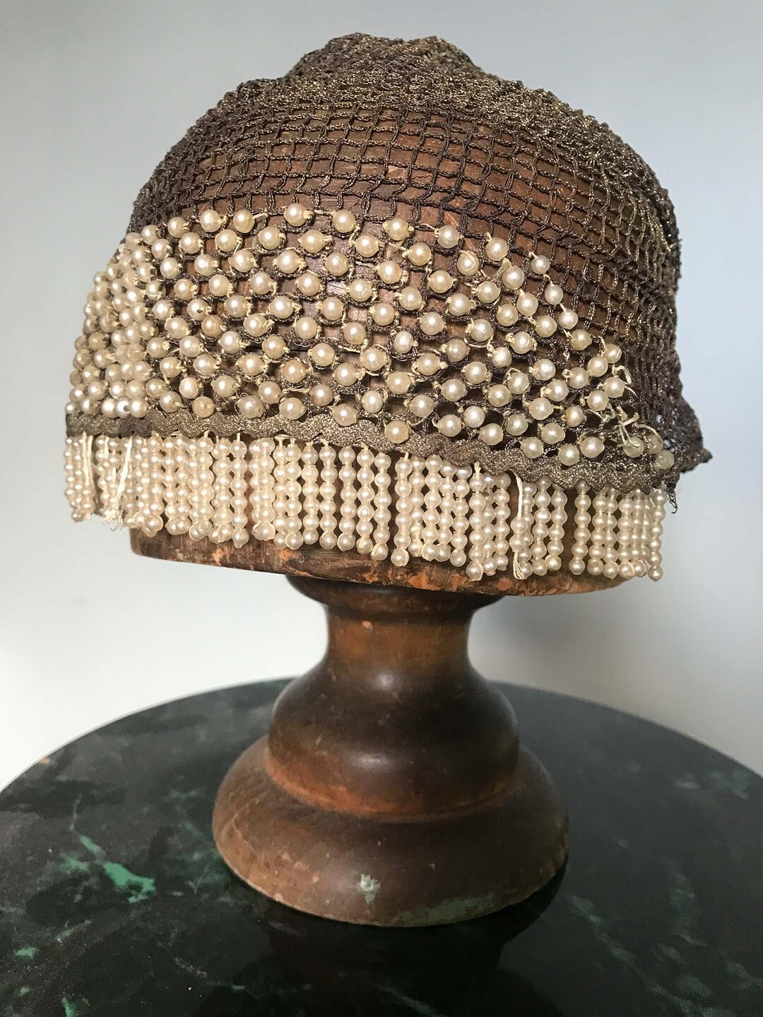Rare and Stunning Antique C.20s Metallic Mesh Beaded Skull/flapper Cap ...