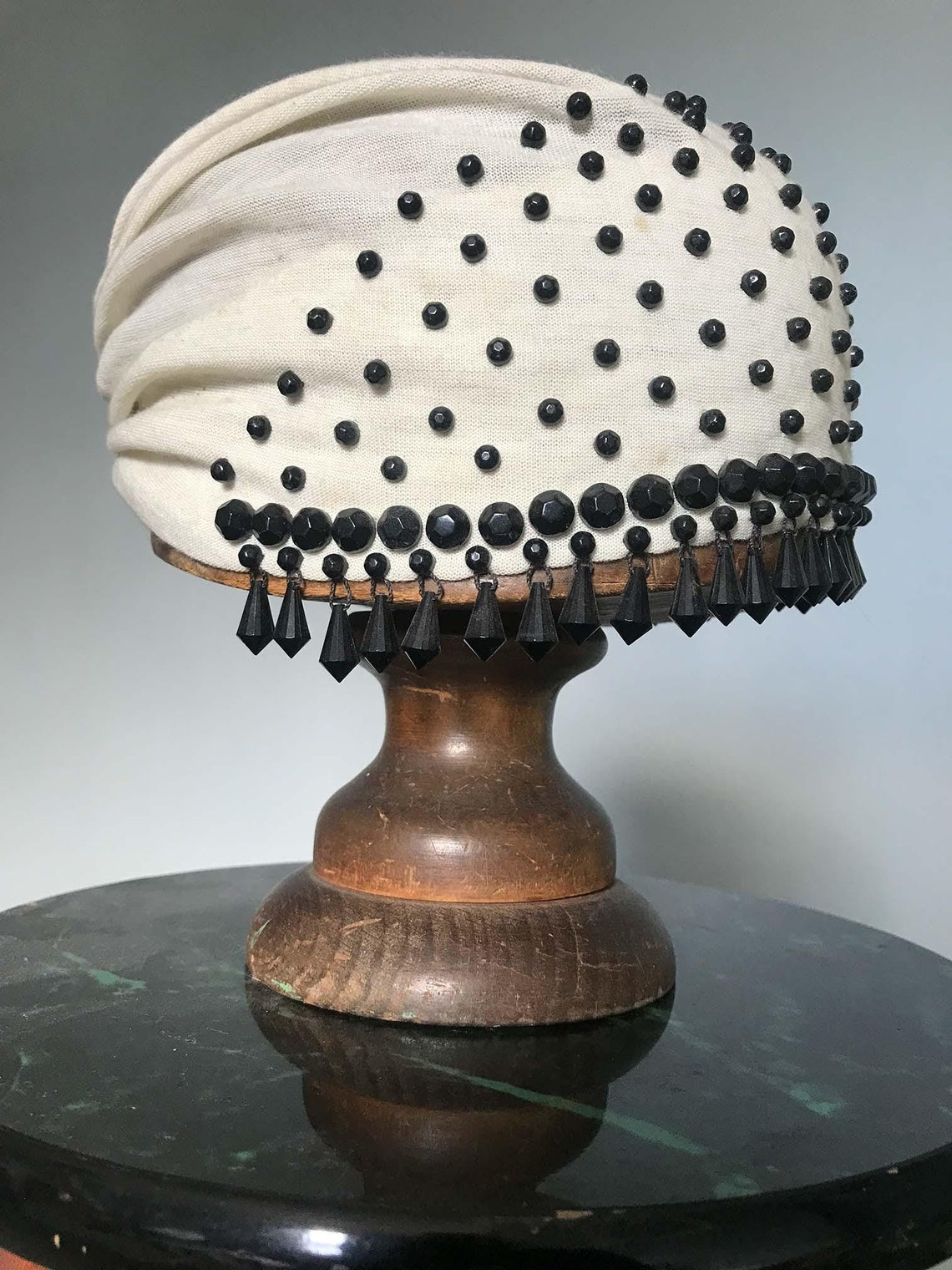 Antique, Rare C. 20s Skull Cap Made From Fine White Wool With Jet Black ...