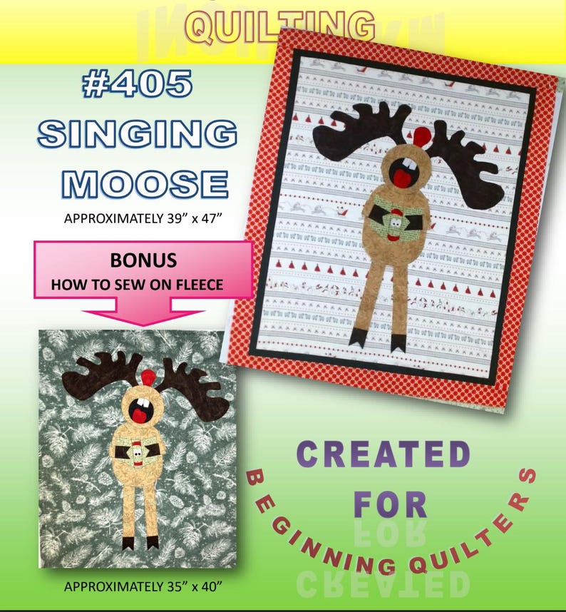 Singing Moose Quilt Pattern 39x47, Christmas Holiday Moose Reindeer ...