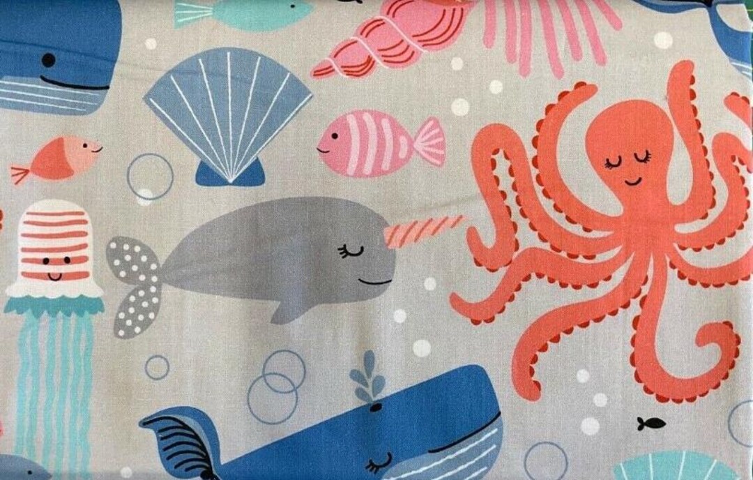 Underwater Fanta-sea All the Fishes Light Gray by Blend Fabrics, Maude ...