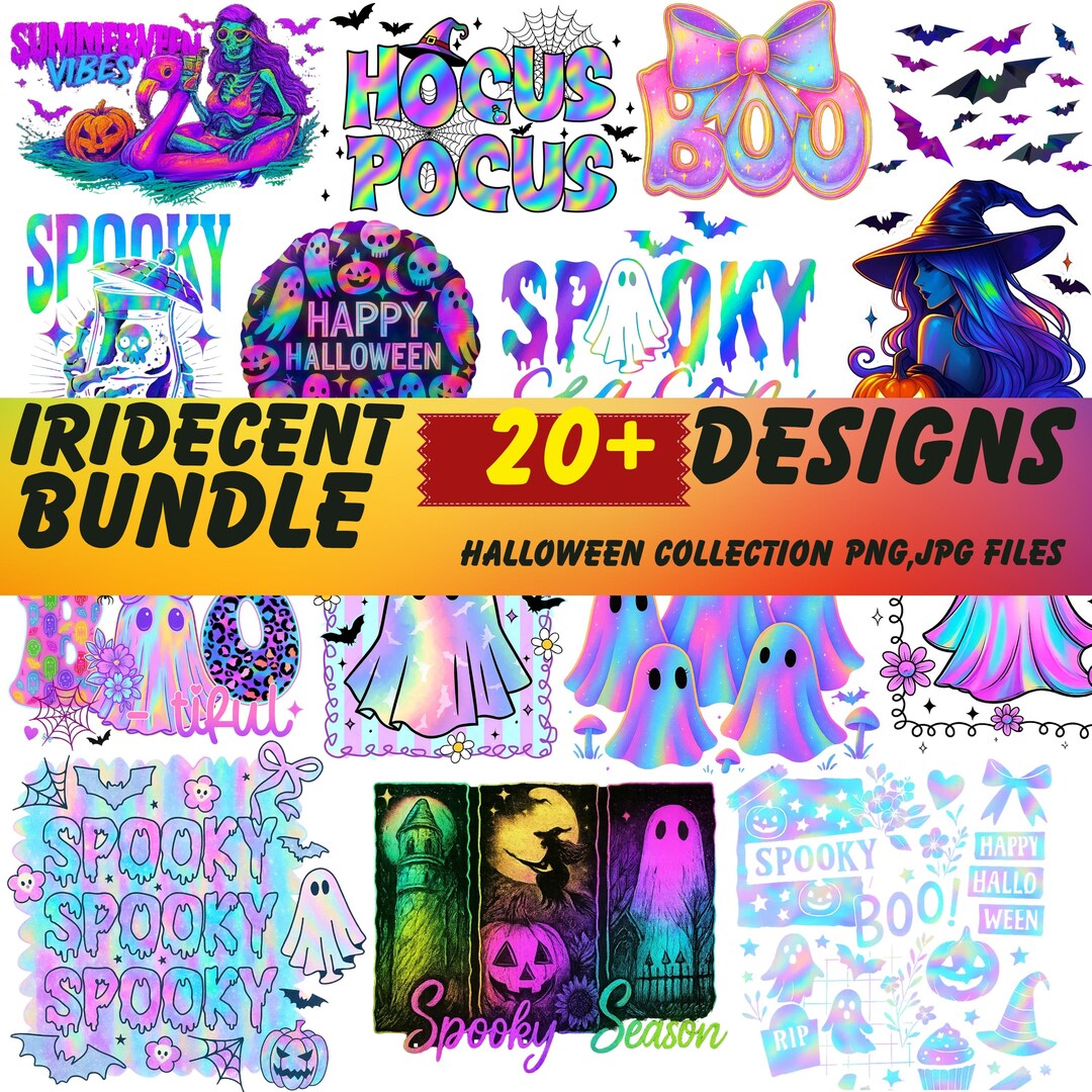 Rainbow Spooky Halloween Digital Art: Iridescent PNG JPG (digital ...