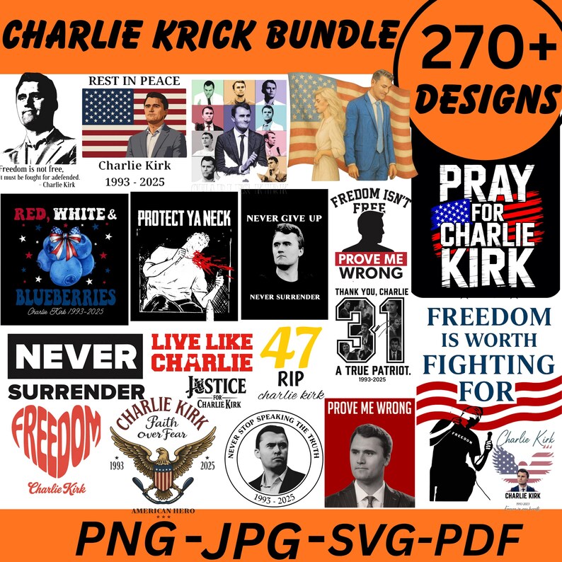 Charlie Kirk SVG PNG JPG Bundle: Christian Political Designs (digital ...