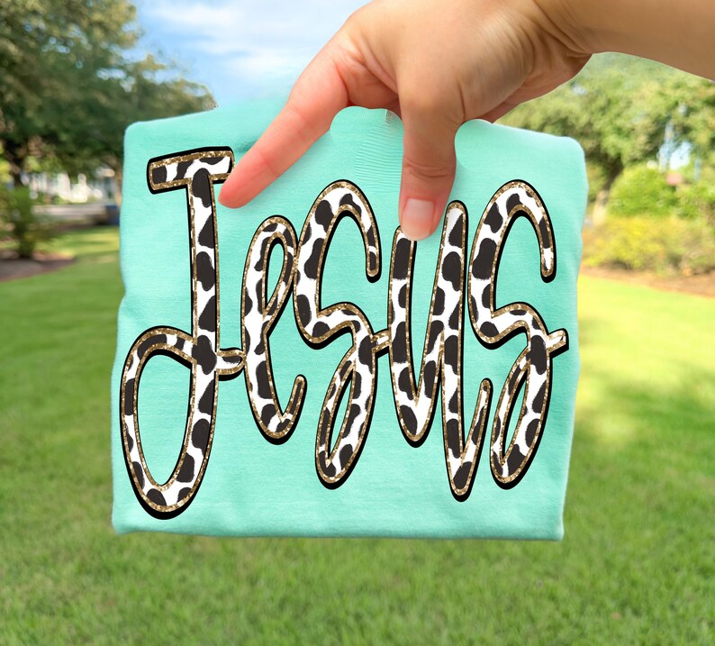 Jesus Cow Print PNG, Hand Drawn, Hand Lettered, Gold Glitter, Cursive ...