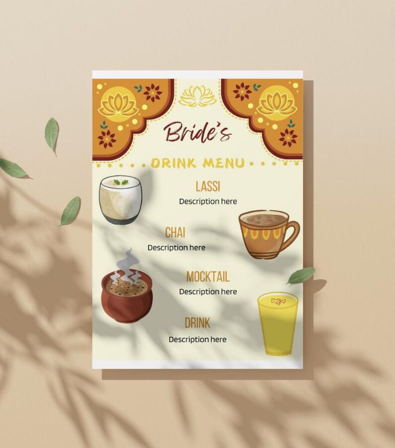 Custom South Indian Drinks Menu Brides and Grooms Drink Menu Telugu ...