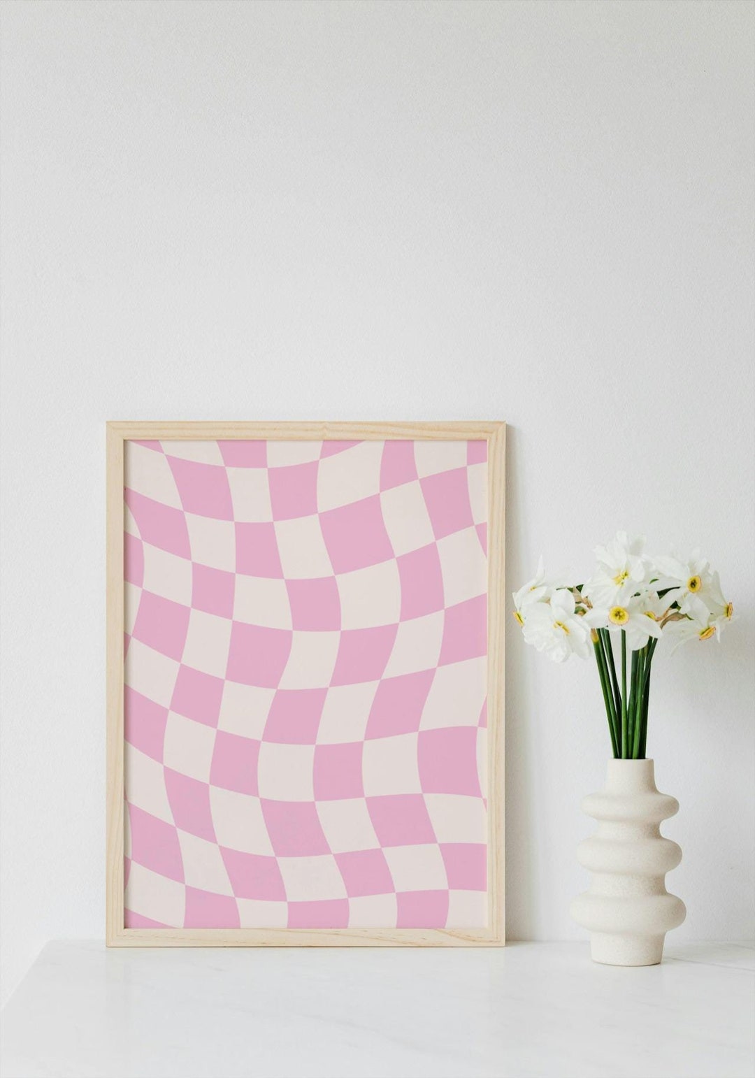 Pink Checkered Pattern Digital Print Checkerboard Printable Wall Art ...