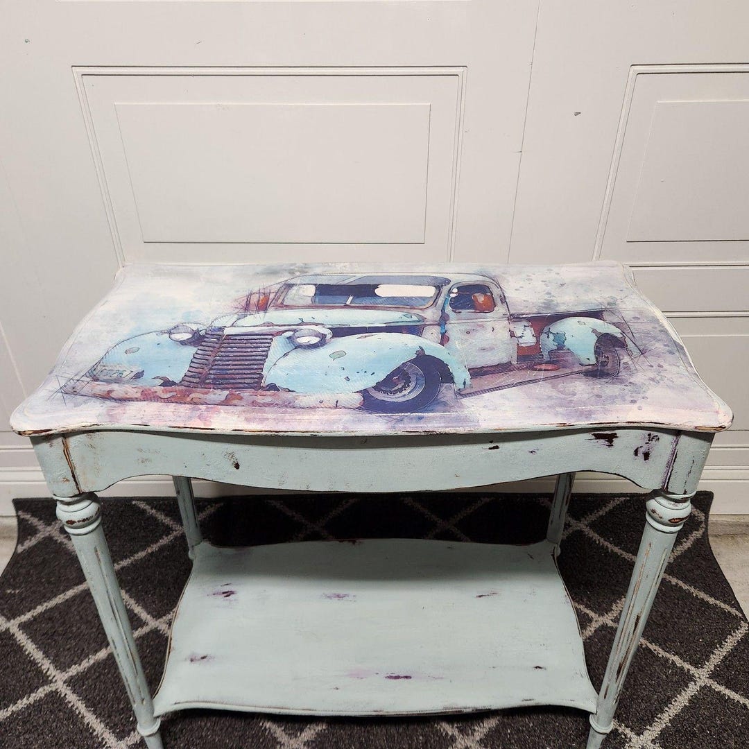 Vintage Truck Custom Painted and Decopauged Side Table - Etsy