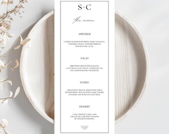 Minimalist Wedding Menu Template, Modern Script Wedding Dinner Menu ...
