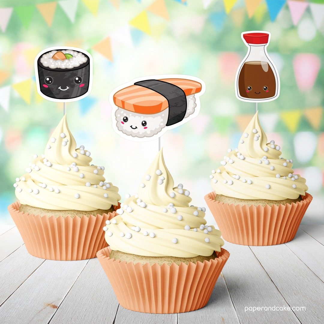 12 Sushi Cupcake Toppers Cute Kawaii I Love Sushi Birthday - Etsy