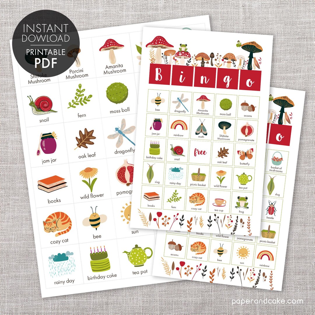 Mushroom Forest Bingo PRINTABLE Game, 40 Unique Cards, Frogs and Snails ...
