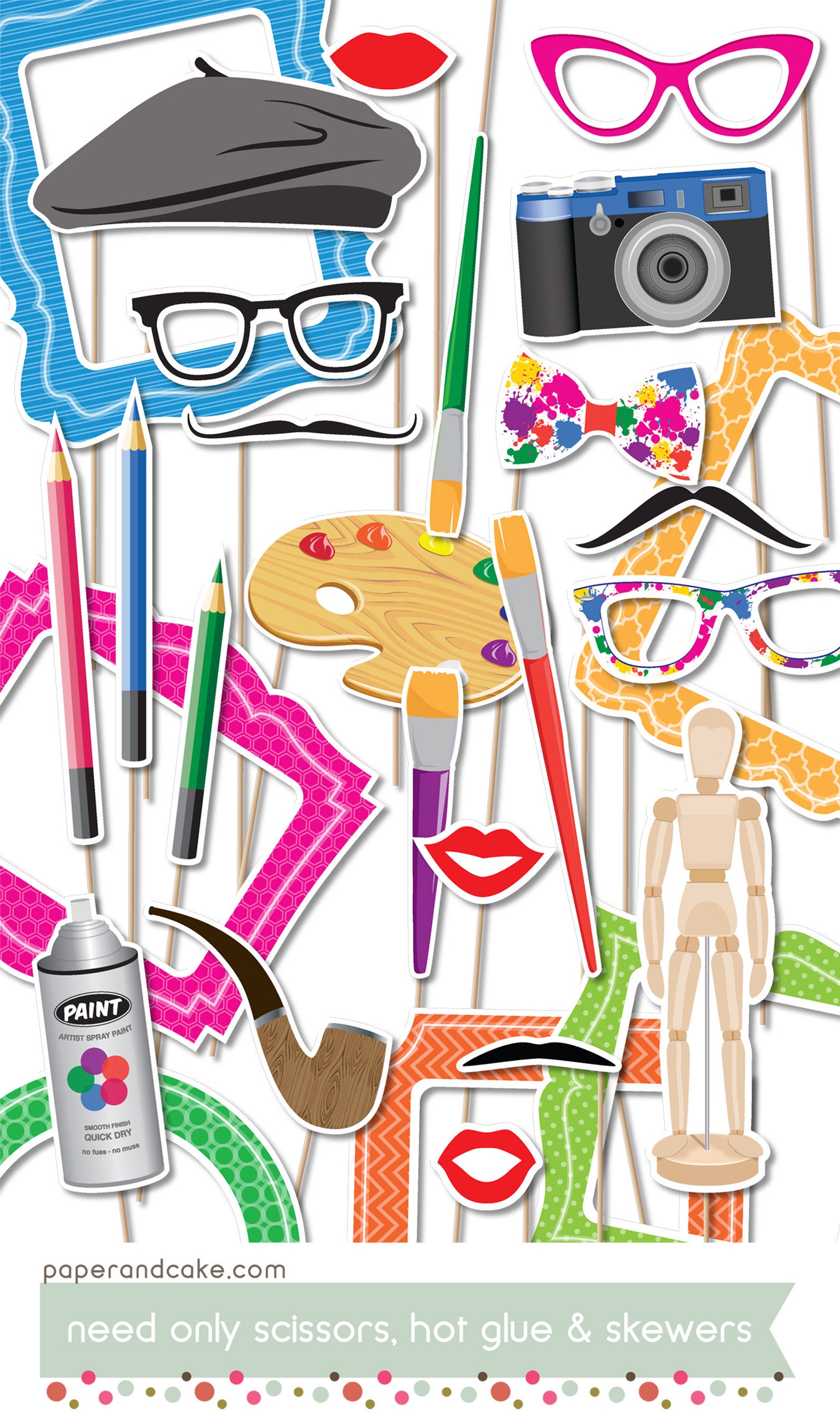 31 Artist PRINTABLE Photo Booth Props, Art Paint Party Centerpieces ...
