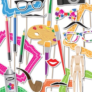 31 Artist PRINTABLE Photo Booth Props, Art Paint Party Centerpieces ...