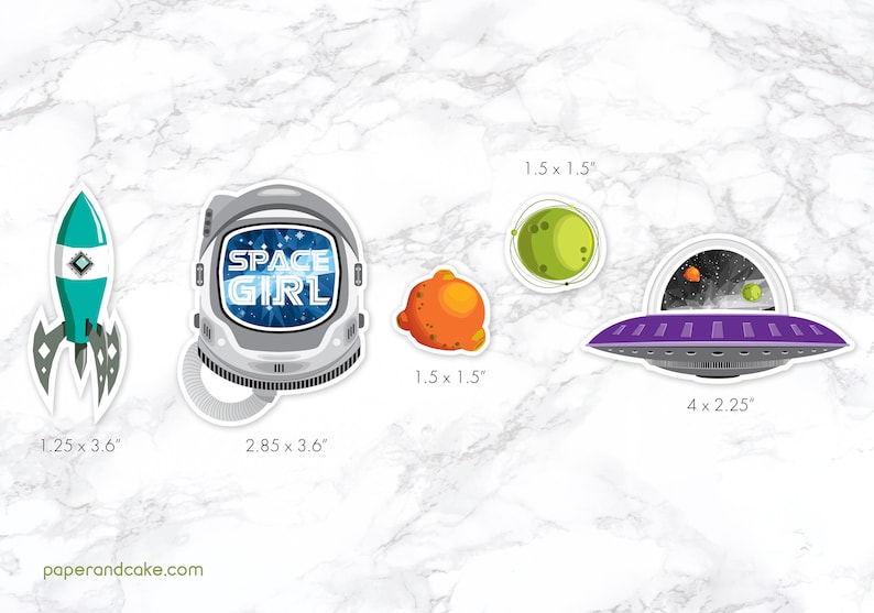 5 Space Stickers, Rocket Ship, Astronaut, Planets Waterproof Sticker ...