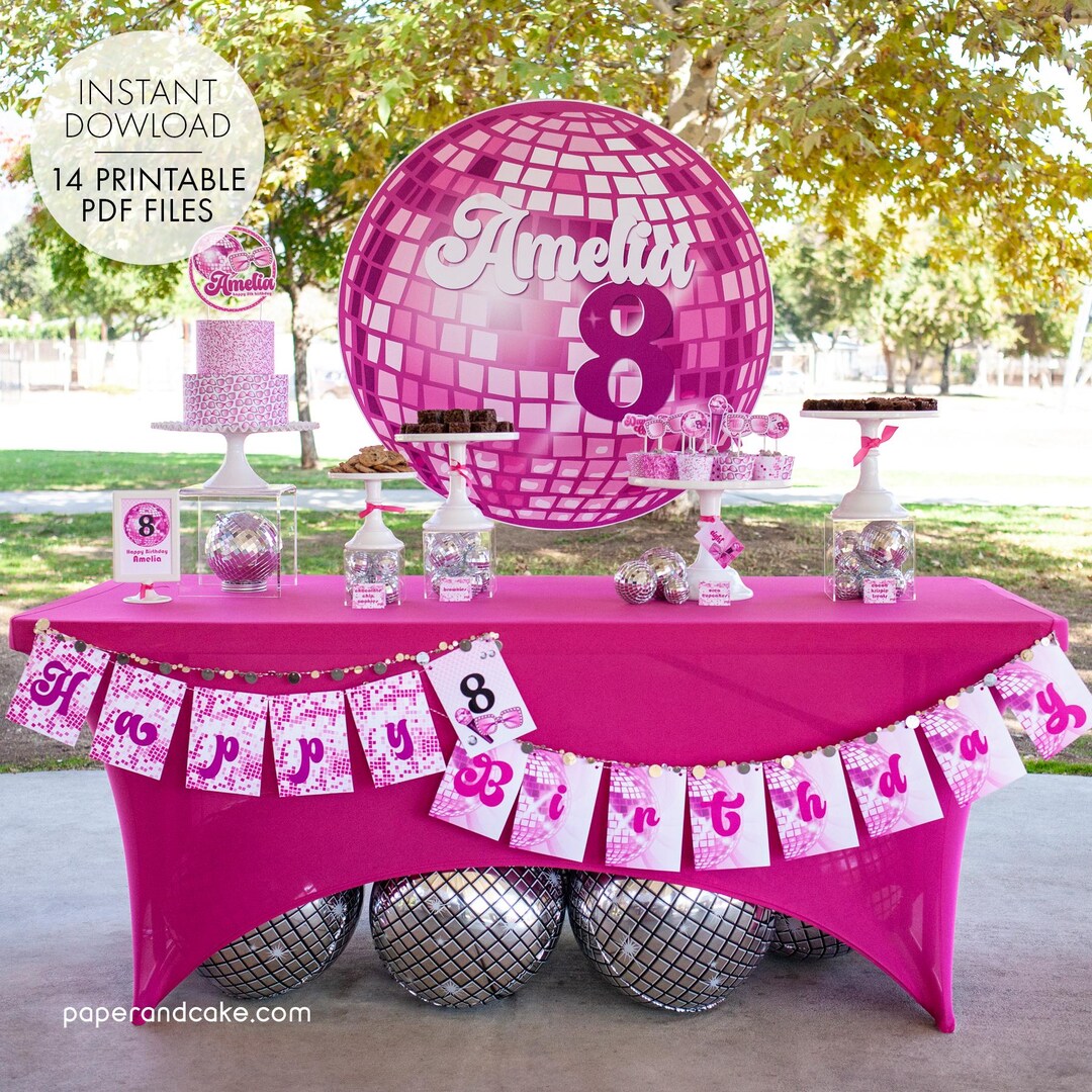 Disco PRINTABLE Party Decorations, Pink Mirror Ball Bridal or Birthday ...