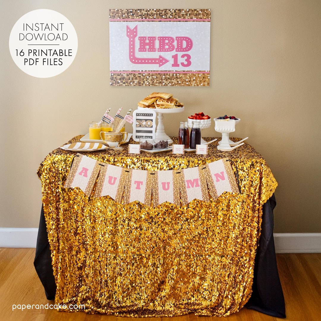 Pink and Gold Glitter Birthday | Gold Sparkle PRINTABLE Party ...