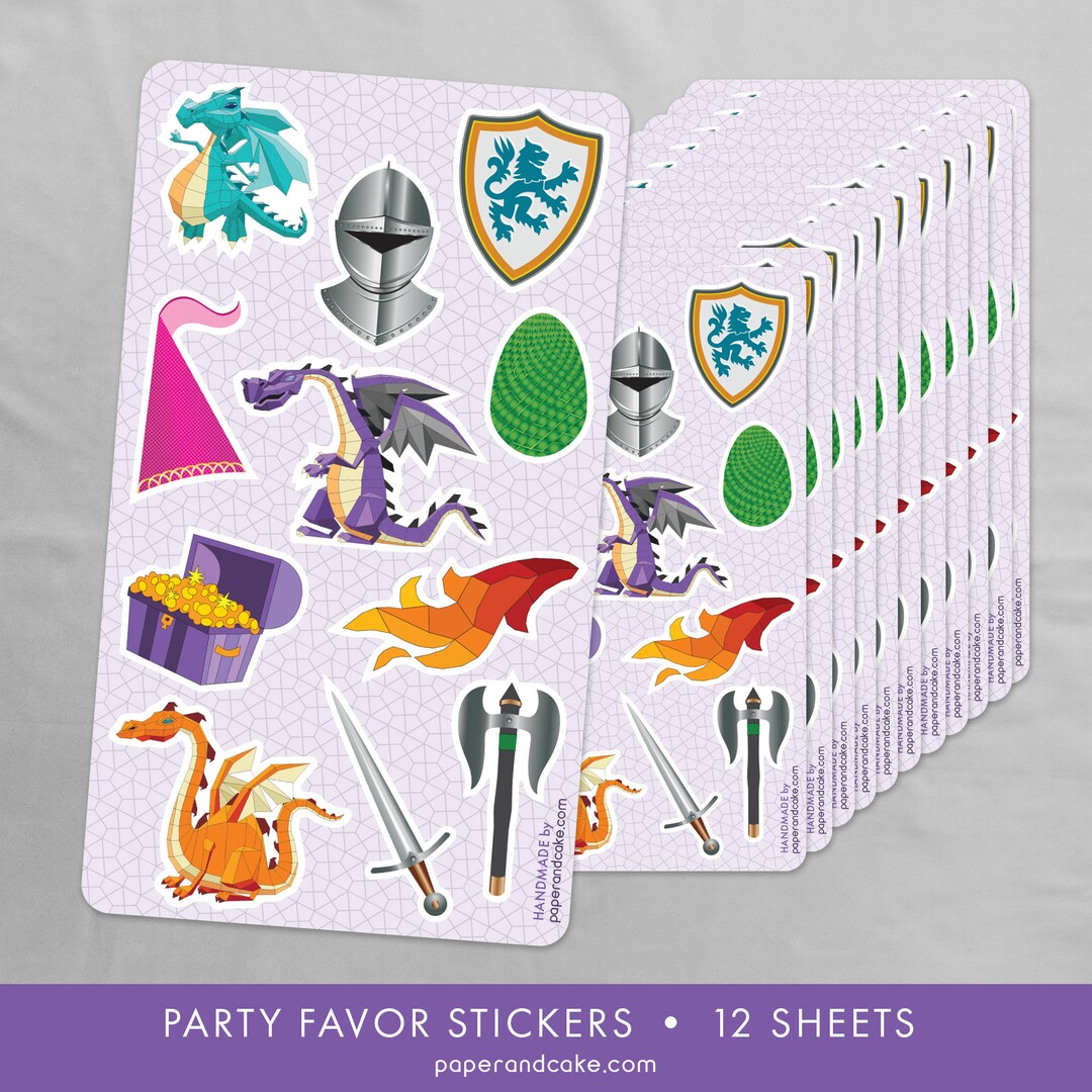 12 Dragon Sticker Sheets | Party Favors | Medieval Stickers >> Shipped ...