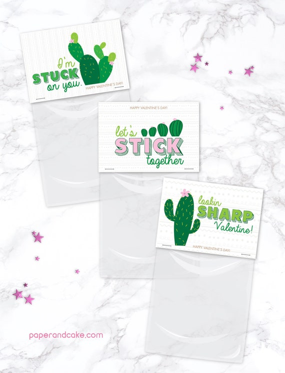 Cactus Valentines Favor toppers for Kids Classroom PRINTABLE Valentine ...